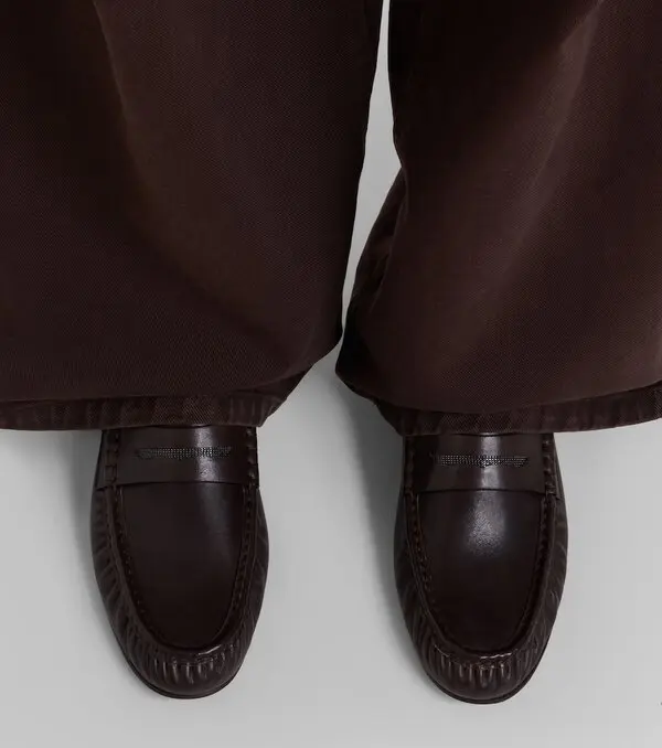 Brunello Cucinelli Monili Leather Penny Loafers
