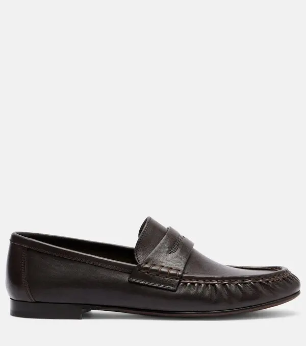 Brunello Cucinelli Monili Leather Penny Loafers
