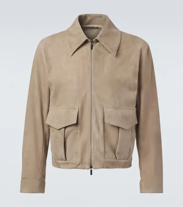 STOFFA Suede Zip-up Jacket - Beige