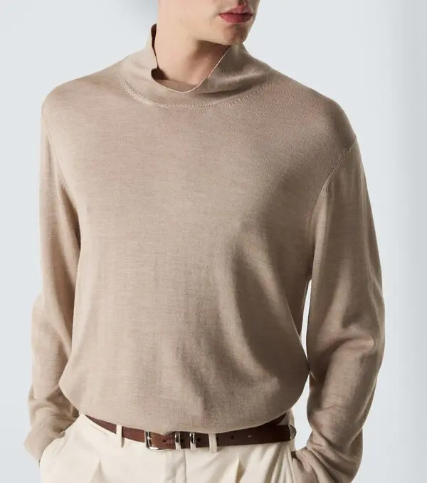 STOFFA Wool And Silk Turtleneck Sweater - Beige