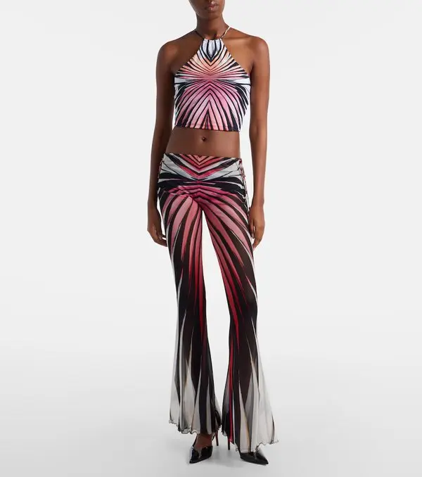 Roberto Cavalli Printed Halterneck Mesh Crop Top