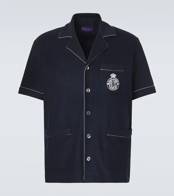 Ralph Lauren Purple Label Embroidered Cotton And Silk Terry Shirt - Blue