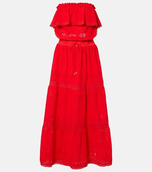 Melissa Odabash Caroline Broderie Anglaise Cotton Midi Dress - Red