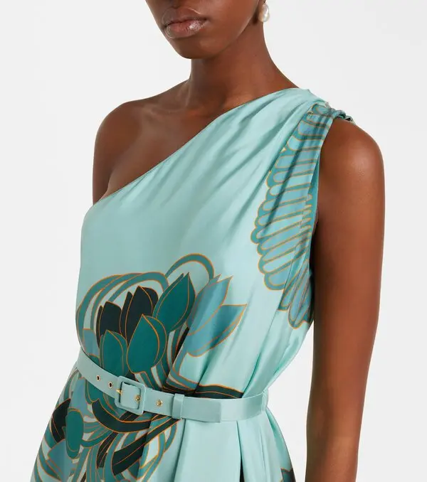 La DoubleJ Blooming Tulip Placée One-shoulder Silk Maxi Dress