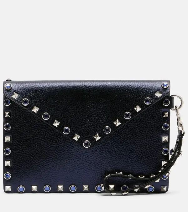Valentino Garavani Rockstud Medium Leather Pouch - Blue