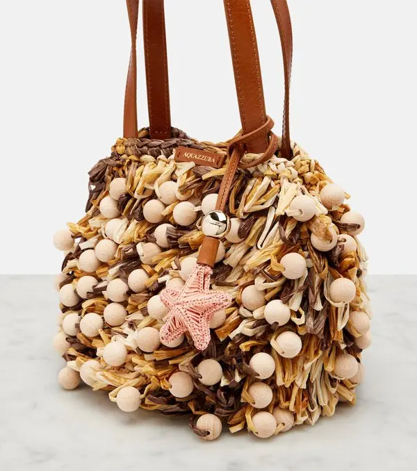 AQUAZZURA Pom Pom Beaded Top-handle Bag - Beige