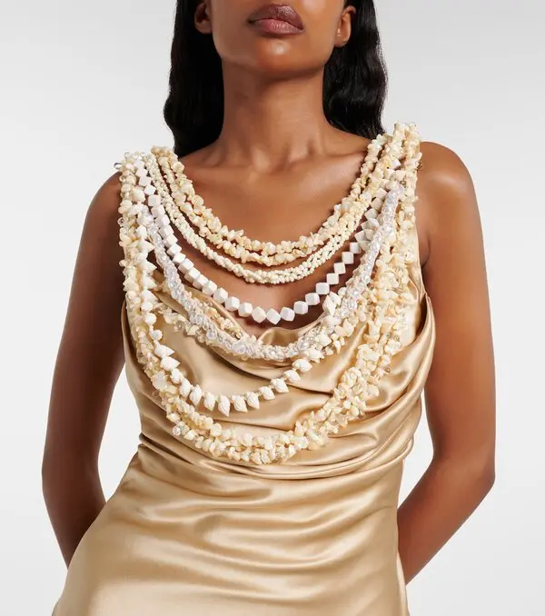 Balmain Embellished Silk Satin Slip Dress - Beige