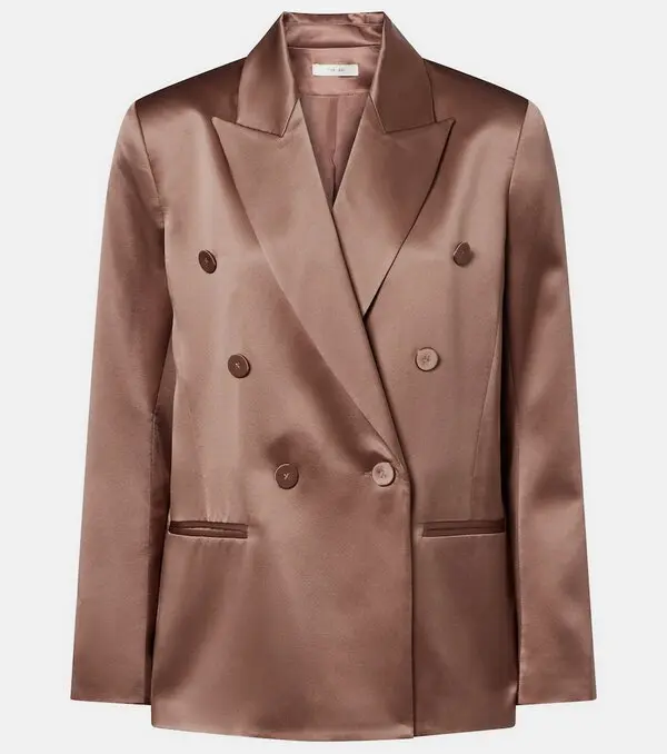 THE SEI Double-breasted Silk Satin Blazer
