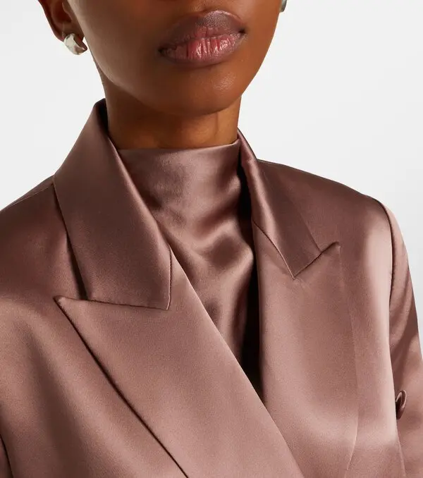 THE SEI Double-breasted Silk Satin Blazer