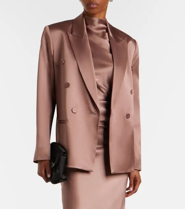 THE SEI Double-breasted Silk Satin Blazer