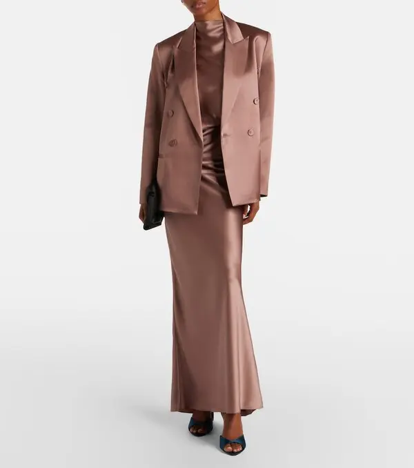 THE SEI Double-breasted Silk Satin Blazer