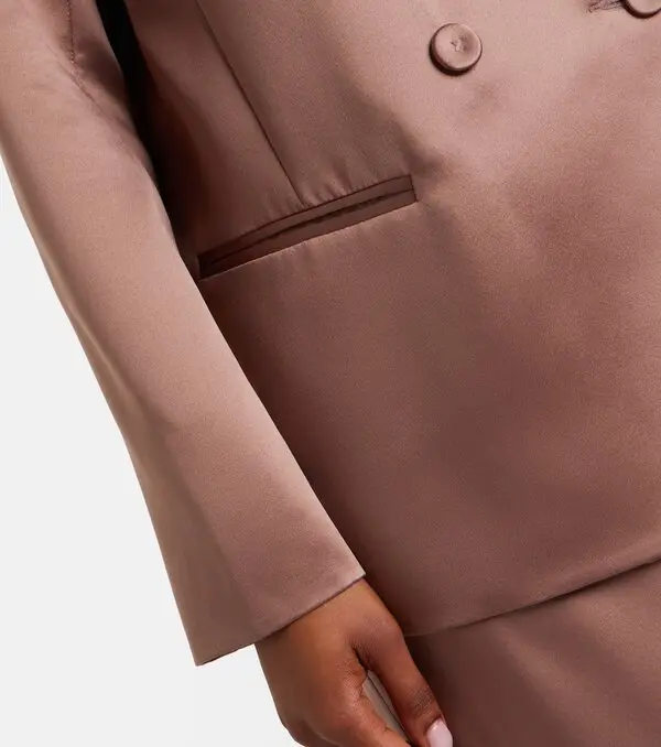THE SEI Double-breasted Silk Satin Blazer