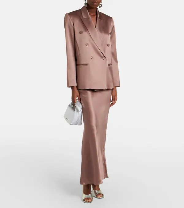 THE SEI Double-breasted Silk Satin Blazer