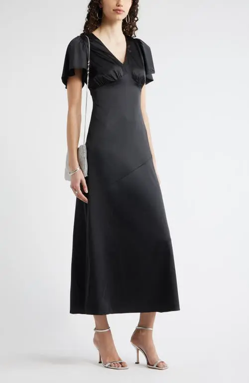 Chelsea28 Flutter Sleeve Satin Maxi Dress - Black
