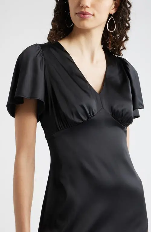 Chelsea28 Flutter Sleeve Satin Maxi Dress - Black
