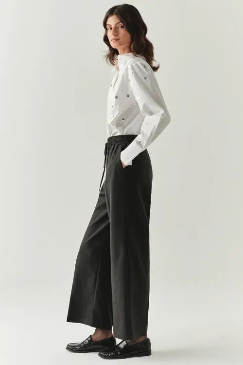 EXQUISE Livia Drawstring Wide-leg Pants - Grey