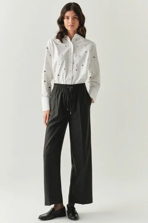 EXQUISE Livia Drawstring Wide-leg Pants - Grey