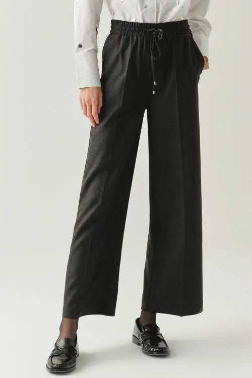 EXQUISE Livia Drawstring Wide-leg Pants - Grey
