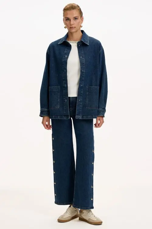 EXQUISE Jazmyne Embellished Denim Jacket - Indigo