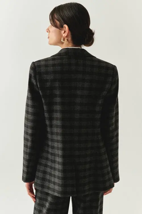 EXQUISE Plaid Blazer With Shirt Collar