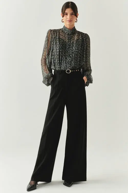 EXQUISE Nala Wide Leg Pocketed Pants - Black