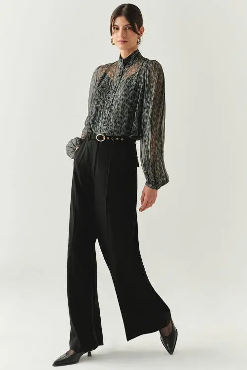 EXQUISE Nala Wide Leg Pocketed Pants - Black