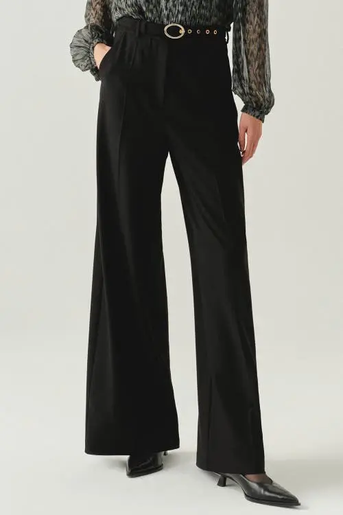 EXQUISE Nala Wide Leg Pocketed Pants - Black