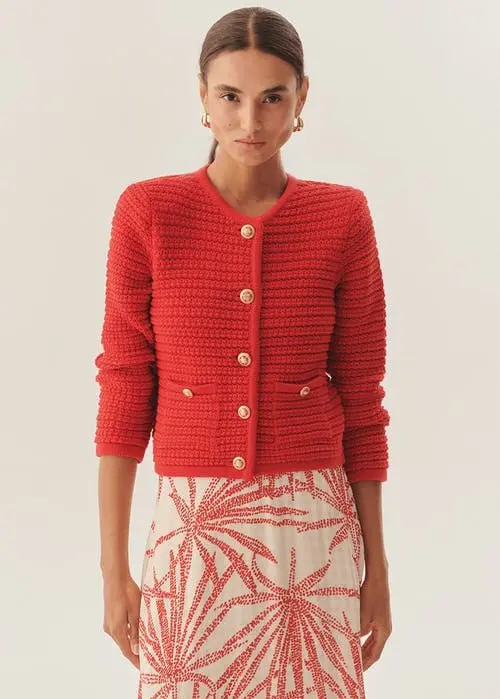 EXQUISE Joanna Essential Lightweight Knit Cardigan - Red