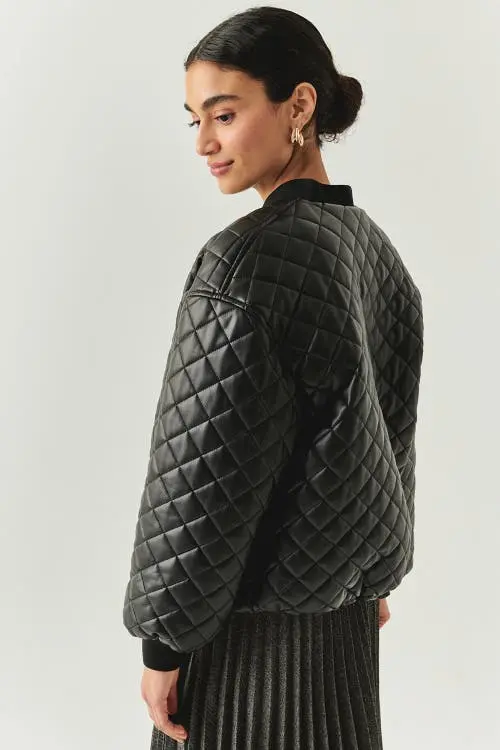 EXQUISE Quilted Faux Leather Bomber Jacket