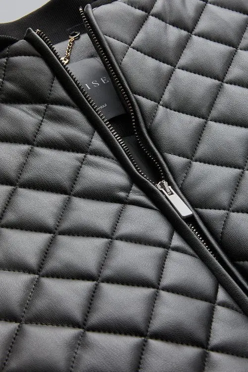 EXQUISE Quilted Faux Leather Bomber Jacket