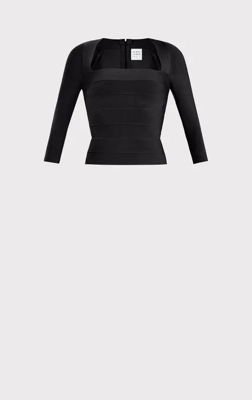 Herve Leger Bandage Top With Square Neckline And 3/4 Sleeves