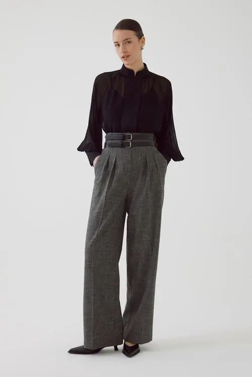 EXQUISE Belted Wide-leg Trousers