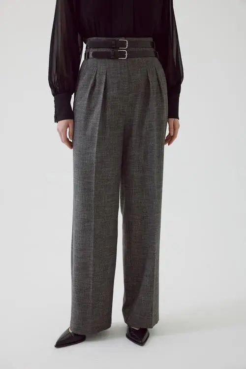EXQUISE Belted Wide-leg Trousers