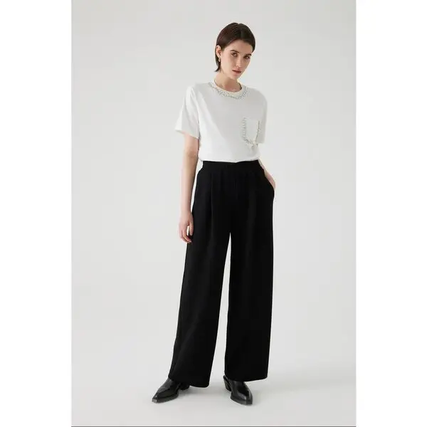 EXQUISE Elastic Waist Wide Leg Pants
