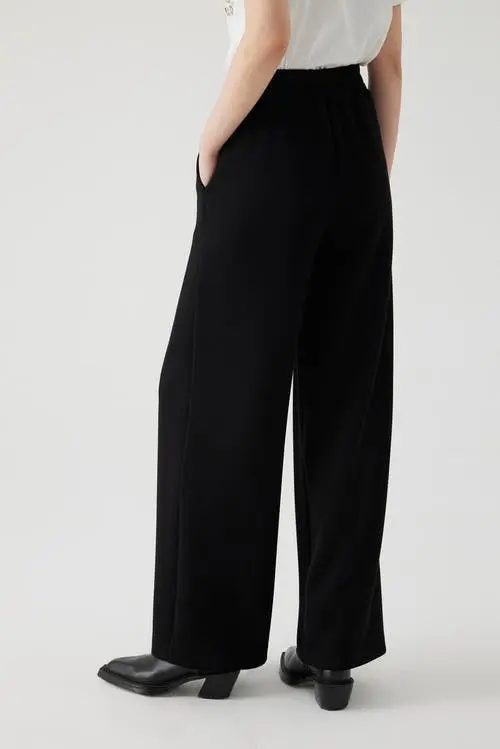 EXQUISE Elastic Waist Wide Leg Pants