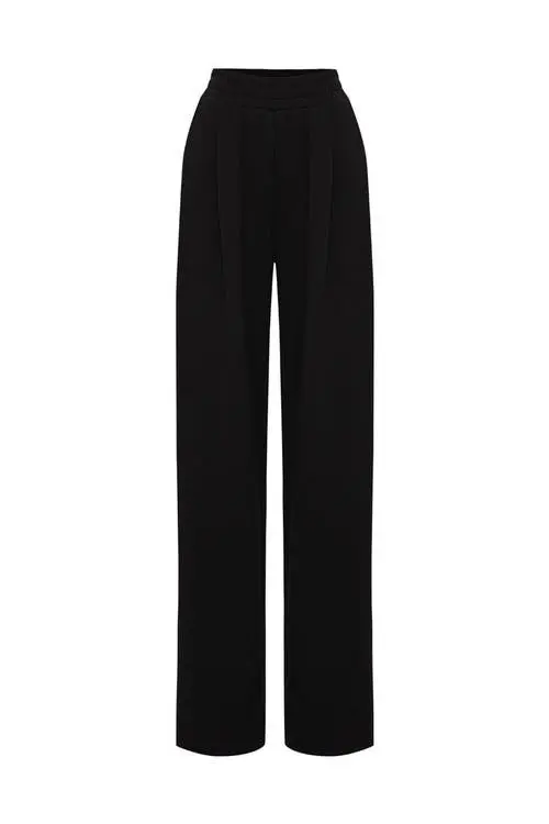 EXQUISE Elastic Waist Wide Leg Pants