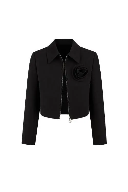 EXQUISE Rose Embellished Zip-up Jacket