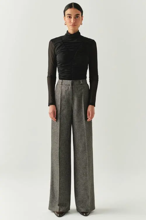 EXQUISE Wide Leg Pocketed Pants - Grey