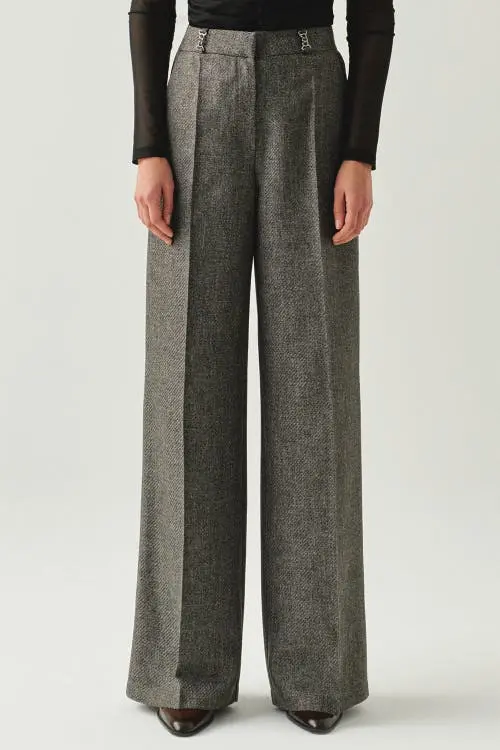EXQUISE Wide Leg Pocketed Pants - Grey