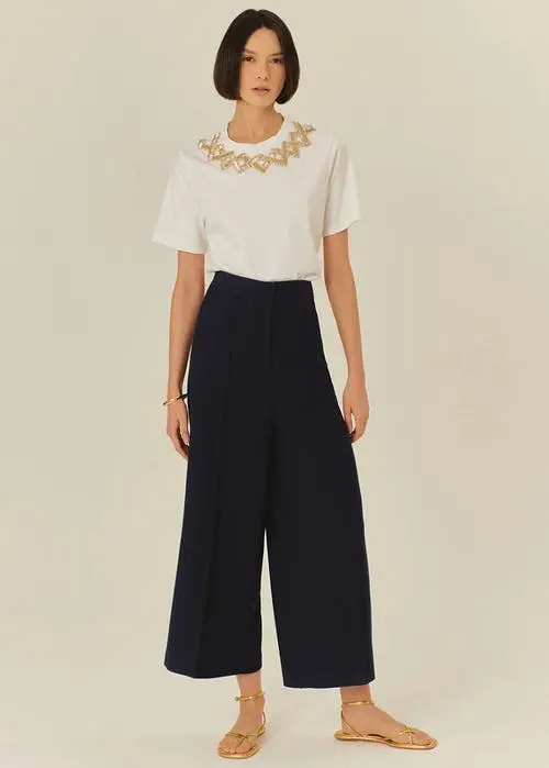 EXQUISE Sophie Tailored Wide-leg Trousers - Navy Blue