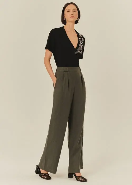 EXQUISE Royalty Pure Linen Palazzo Pants