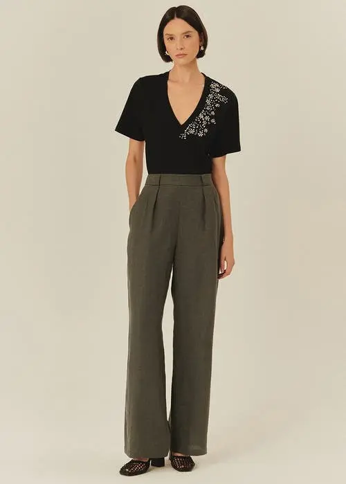 EXQUISE Royalty Pure Linen Palazzo Pants