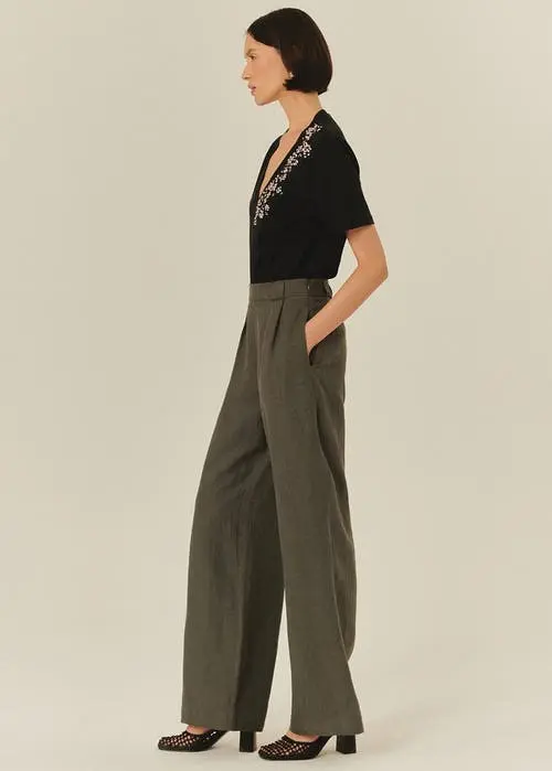 EXQUISE Royalty Pure Linen Palazzo Pants