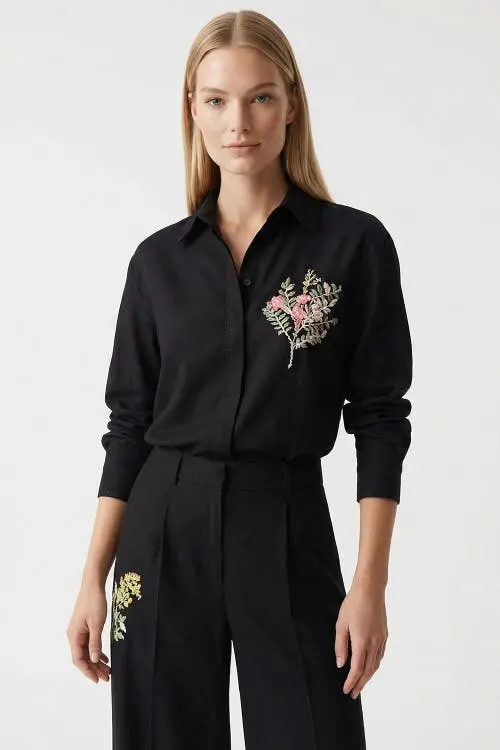 EXQUISE High Waist Wide Leg Linen Trousers
