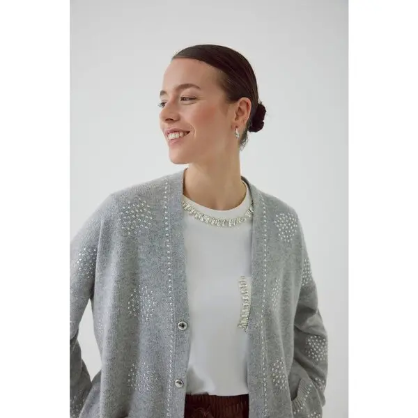 EXQUISE Asher Sequin Printed Cashmere Blend Cardigan