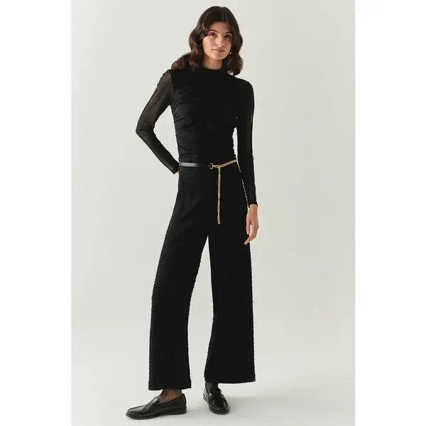EXQUISE Yamileth Textured Zip-waist Wide-leg Pants