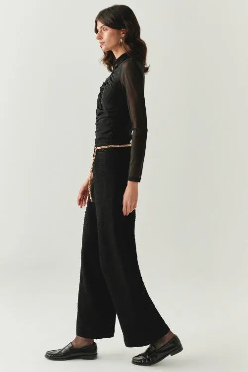 EXQUISE Yamileth Textured Zip-waist Wide-leg Pants
