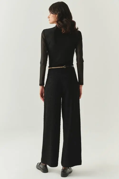 EXQUISE Yamileth Textured Zip-waist Wide-leg Pants