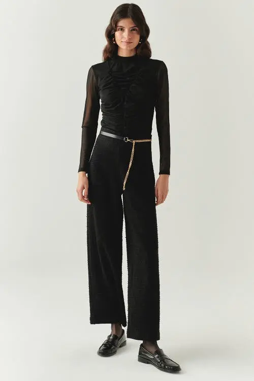 EXQUISE Yamileth Textured Zip-waist Wide-leg Pants
