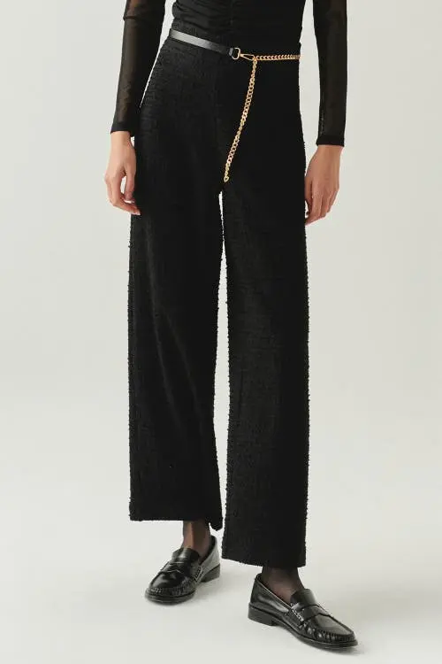 EXQUISE Yamileth Textured Zip-waist Wide-leg Pants